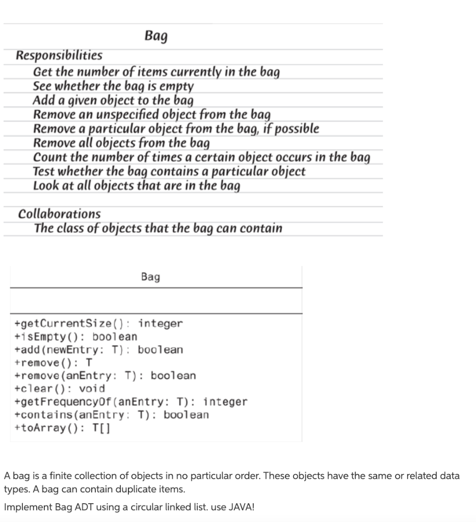 Solved Bag Responsibilities Get the number of items | Chegg.com