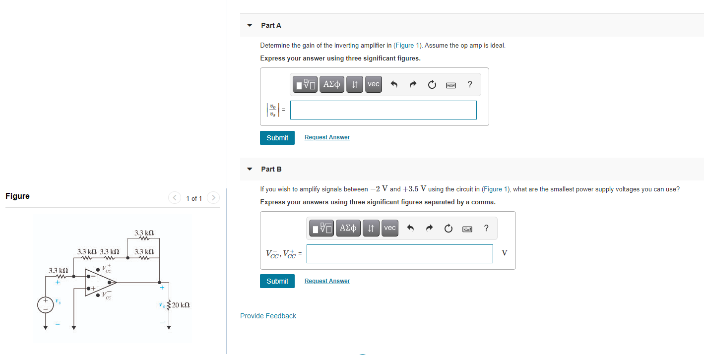 Solved Part A Determine the gain of the inverting amplifier | Chegg.com