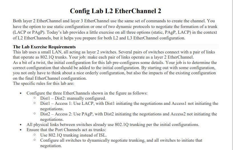 Solved Config Lab L2 EtherChannel 2 Both layer 2 | Chegg.com
