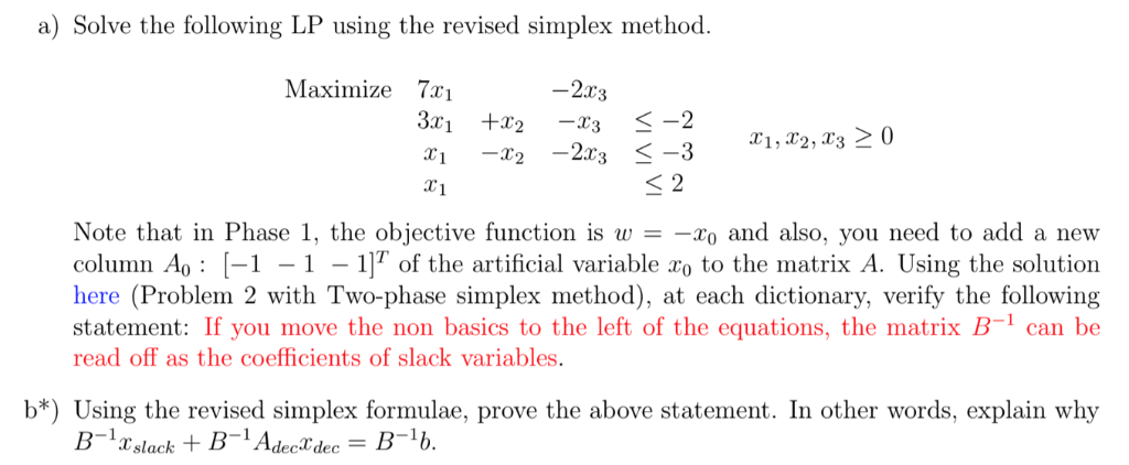 a) Solve the following LP using the revised simplex | Chegg.com
