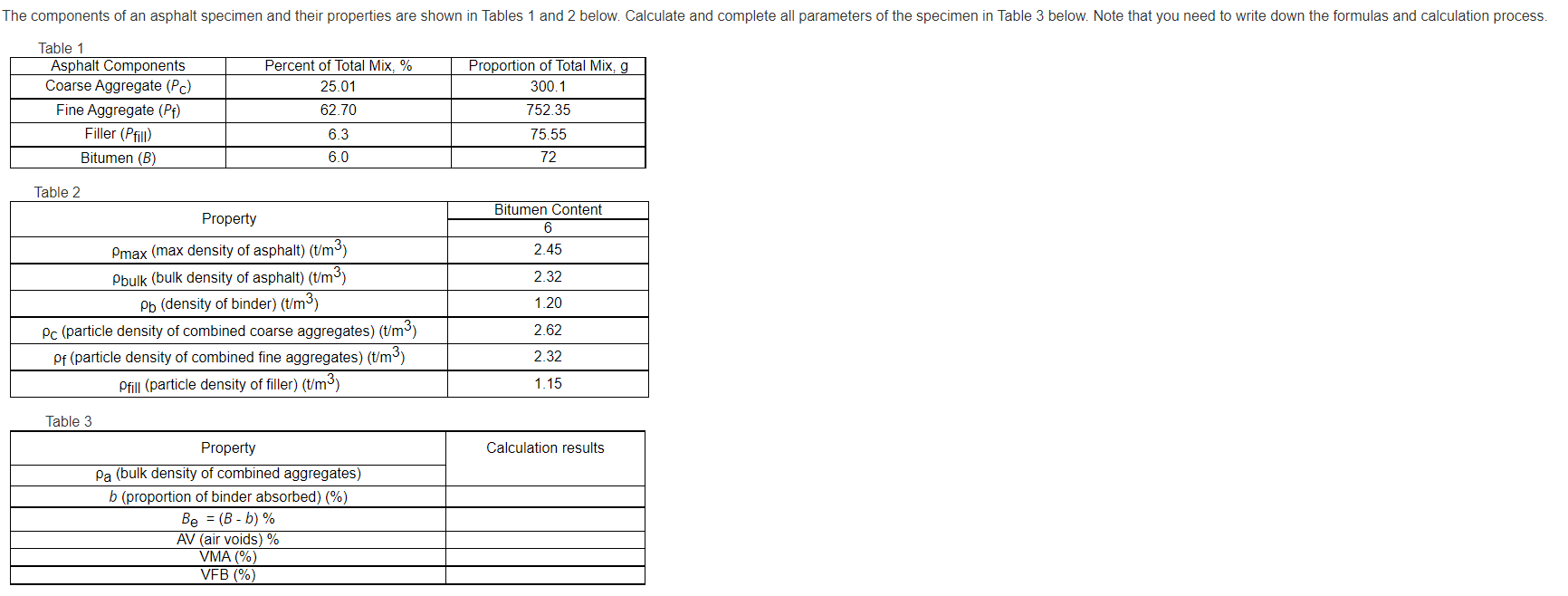Solved Table 1 \begin{tabular}{|c|c|c|} \hline Asphalt | Chegg.com