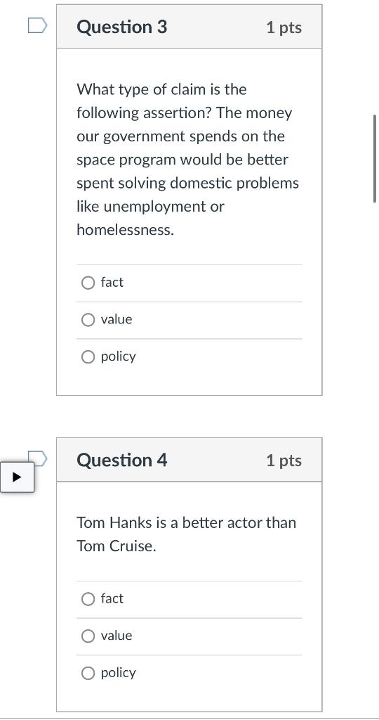 Solved What type of claim is the following assertion? The | Chegg.com