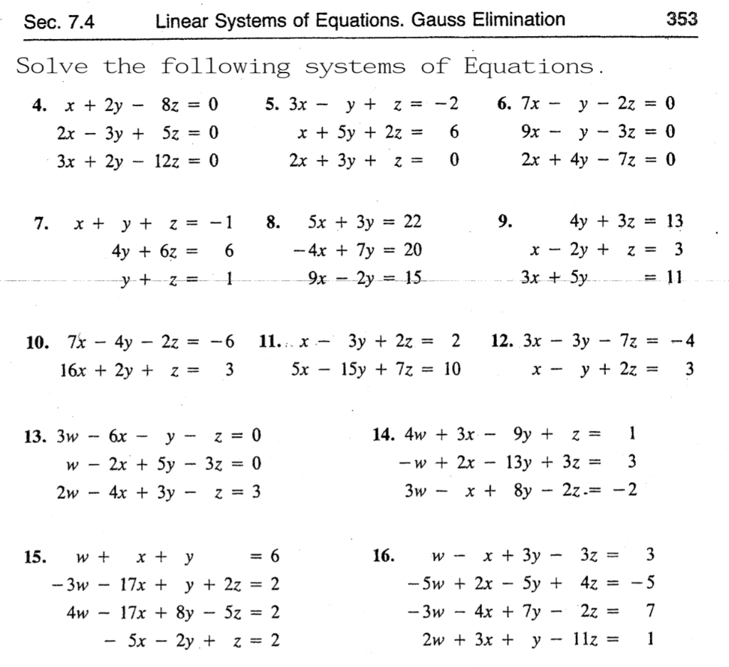 Solved Solve the following systems of Equations. 4. | Chegg.com