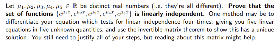 Solved Let μ1,μ2,μ3,μ4,μ5∈R be distinct real numbers (i.e. | Chegg.com