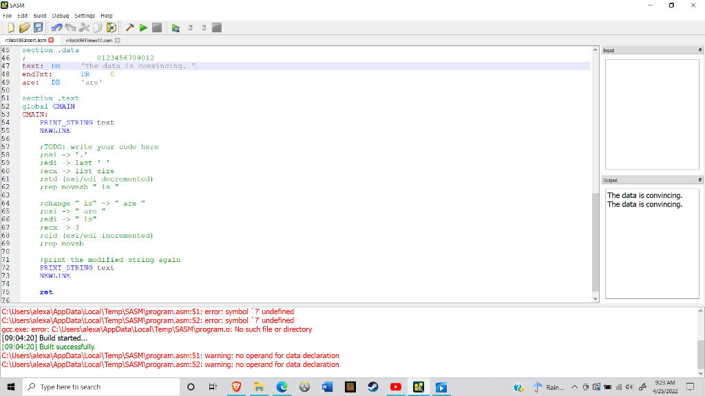 Solved Insert.asm I need to figure out how to replace a word | Chegg.com