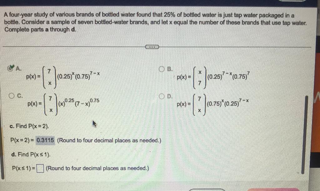 Solved A four-year study of various brands of bottled water | Chegg.com