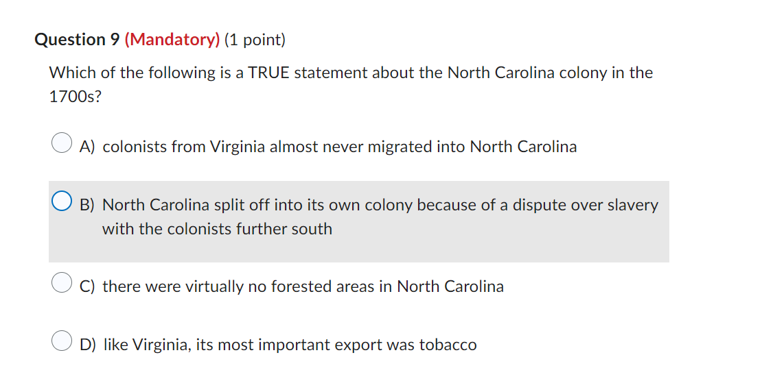 uestion 9 (Mandatory) (1 point) Which of the | Chegg.com