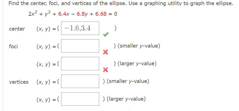 Solved Find the center, foci, and vertices of the ellipse. | Chegg.com