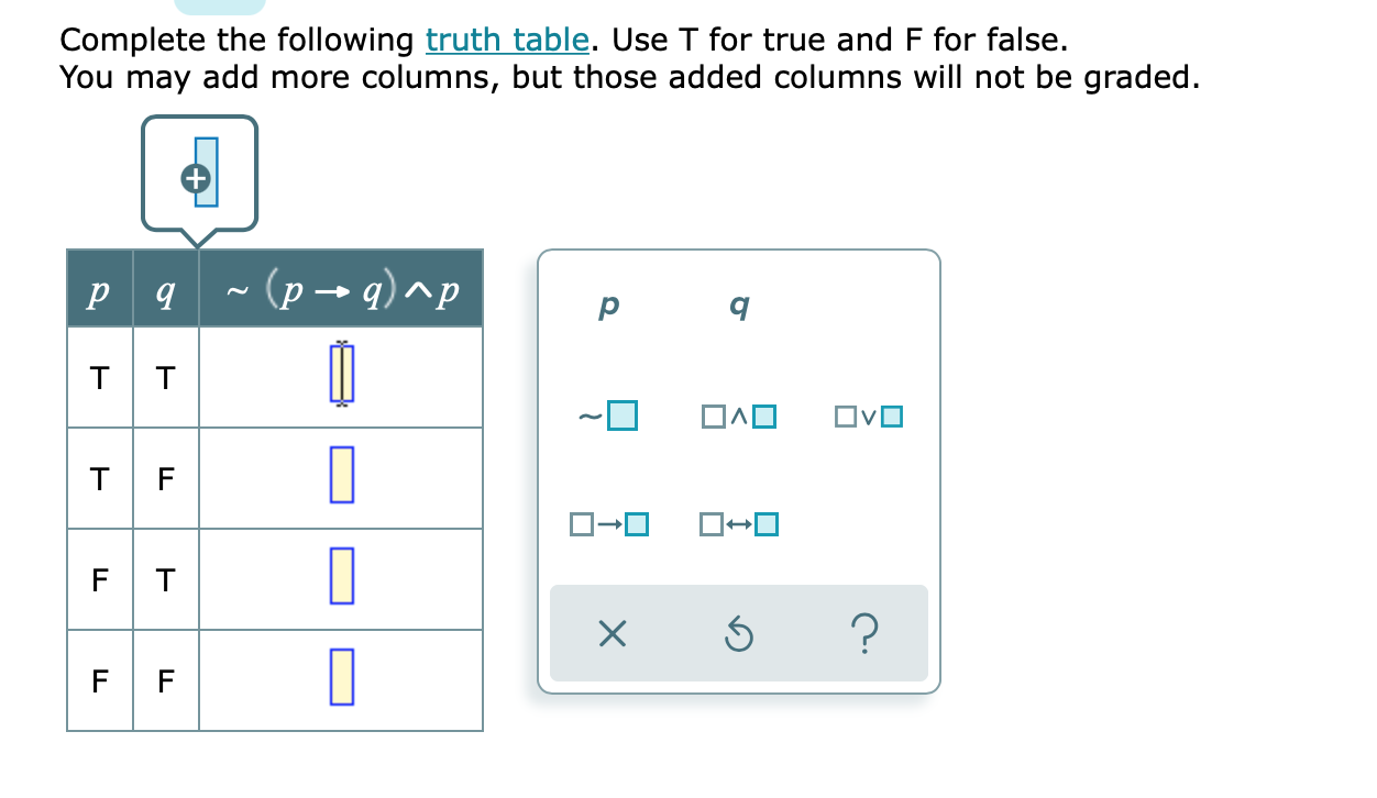 Solved Complete the following truth table. Use T for true | Chegg.com