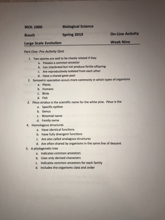 Solved Biological Science BIOL 1000 Busch Large Scale | Chegg.com