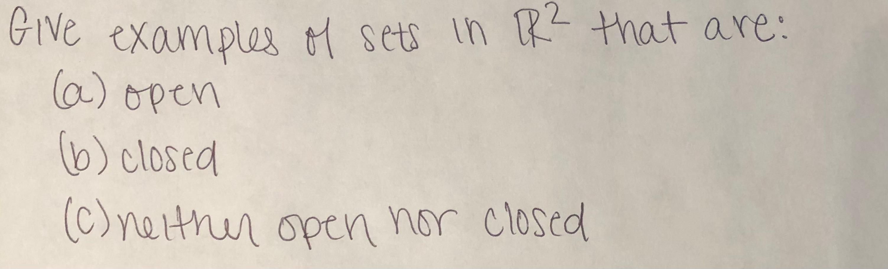 Solved Give examples of sets in R2 that are: (a) open (b) | Chegg.com