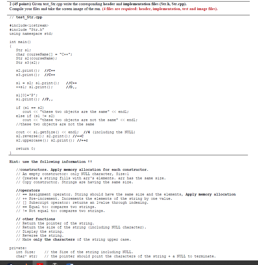 2 (45 points) Given test_Str.cpp write the | Chegg.com
