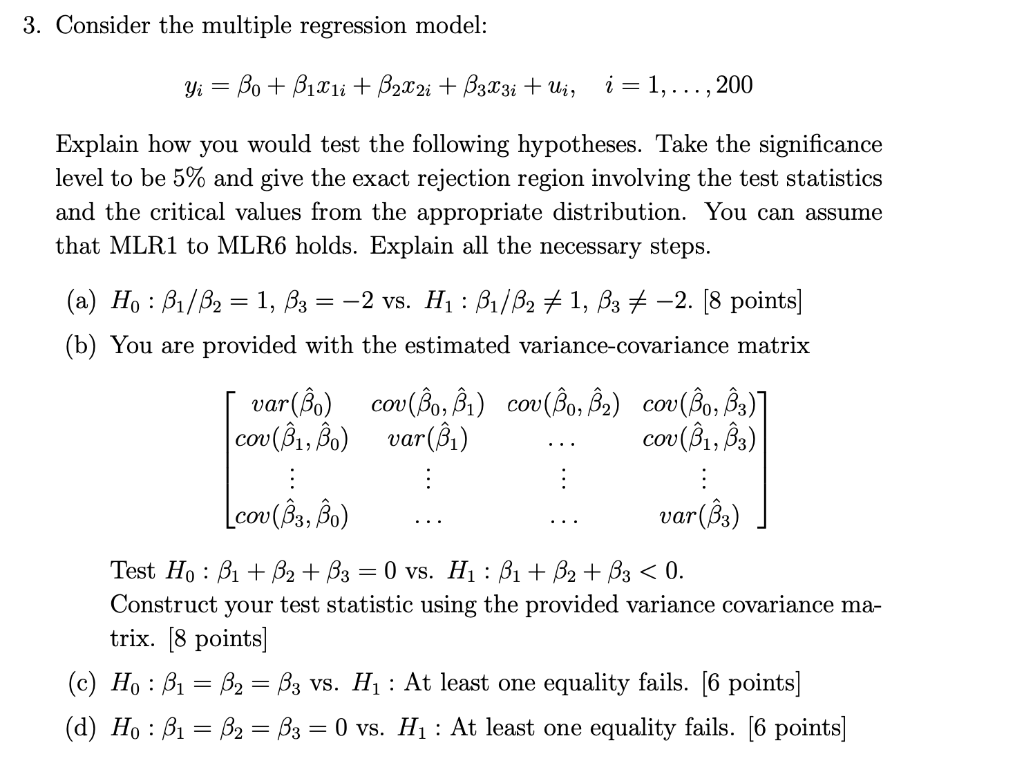 3. Consider the multiple regression model: Yi = Bo + | Chegg.com