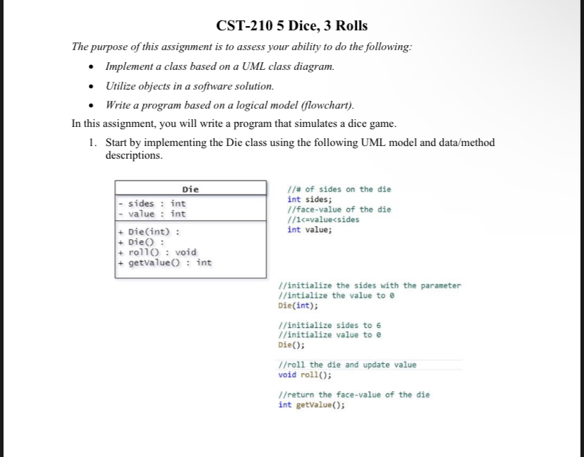 Solved CST-210 5 Dice, 3 Rolls The purpose of this | Chegg.com