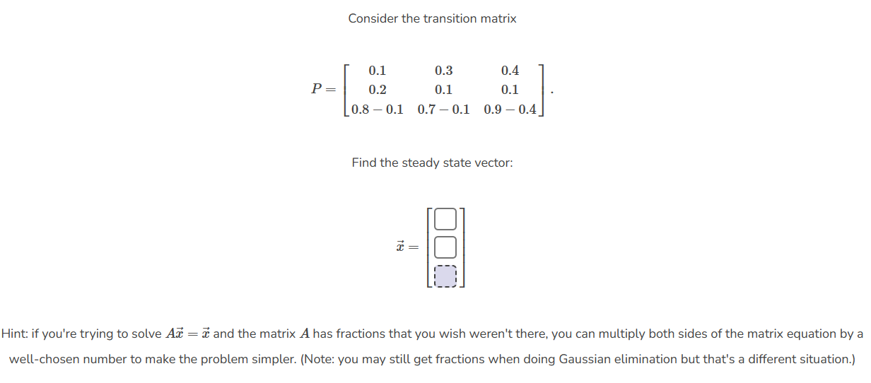 Solved Consider the transition matrix | Chegg.com