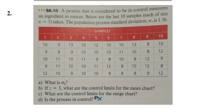 Solved process that is considered to be in control measures | Chegg.com