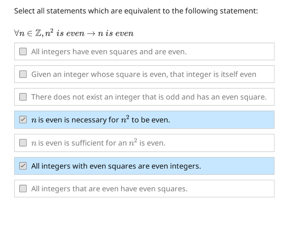 Solved Select all statements which are equivalent to the | Chegg.com