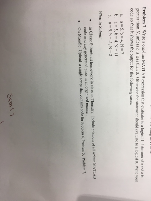 Solved Problem 7.Write a one-line MATLAB expression that | Chegg.com
