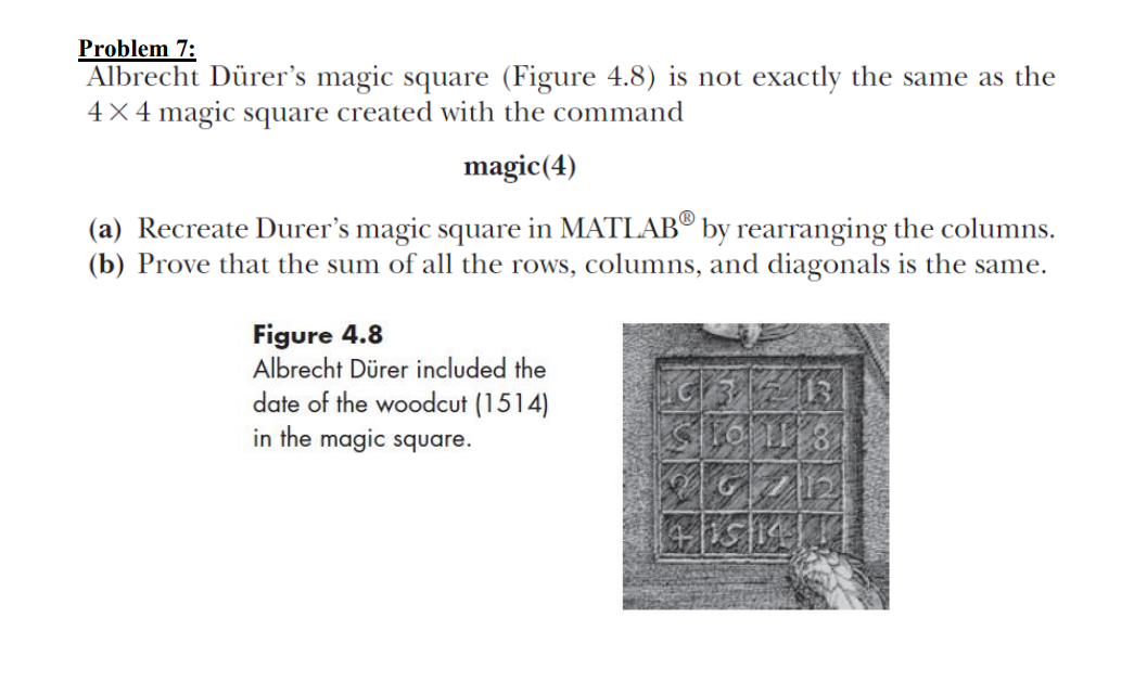 Solved Problem 7: Albrecht Dürer's magic square (Figure 4.8) | Chegg.com