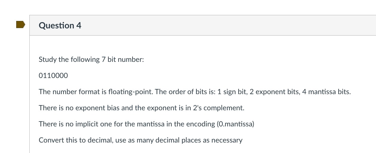 Study the following 7 bit number: 0110000 The number | Chegg.com