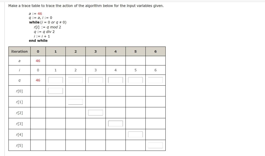 Solved Make a trace table to trace the action of the | Chegg.com