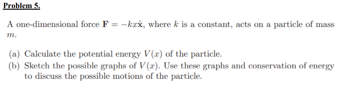 Solved Problem 5. A one-dimensional force F = -kxê, where k | Chegg.com
