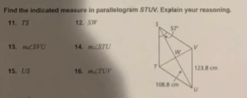 Solved Find the indicated measure in parallelogram STUV. | Chegg.com