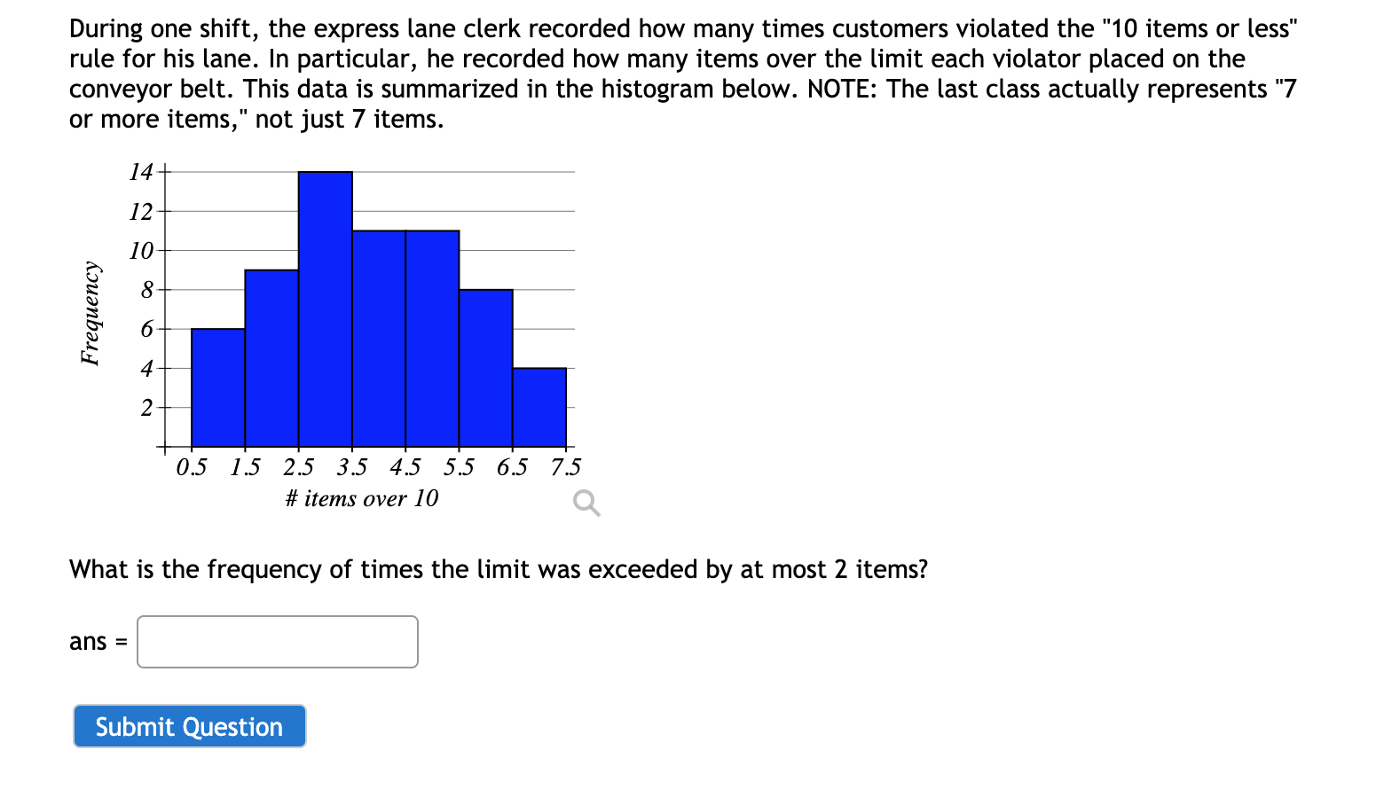 Solved During one shift, the express lane clerk recorded how | Chegg.com