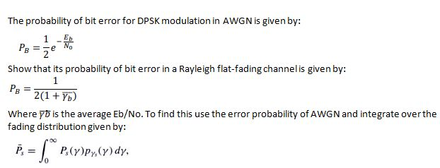 Solved 1 The probability of bit error for DPSK modulation in | Chegg.com