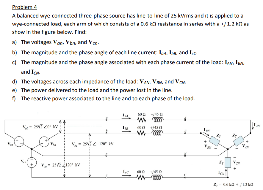 Solved Problem 4 A balanced wye-connected three-phase source | Chegg.com