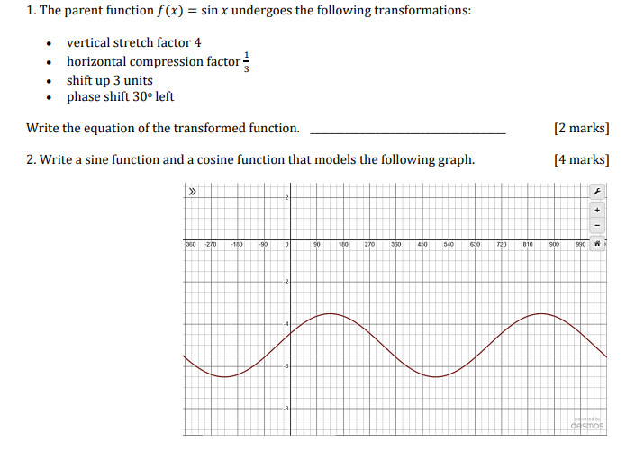 Solved 1. The parent function f(x)=sinx undergoes the | Chegg.com