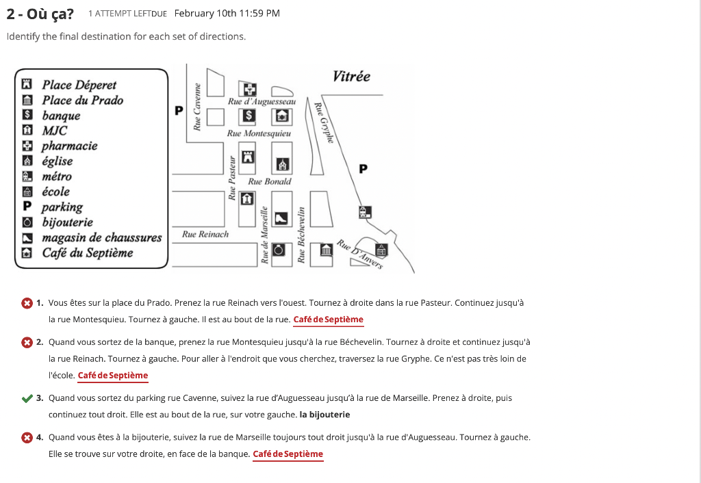 2 - Où ça? 1 ATTEMPT LEFTDUE February 10th 11:59 PM | Chegg.com