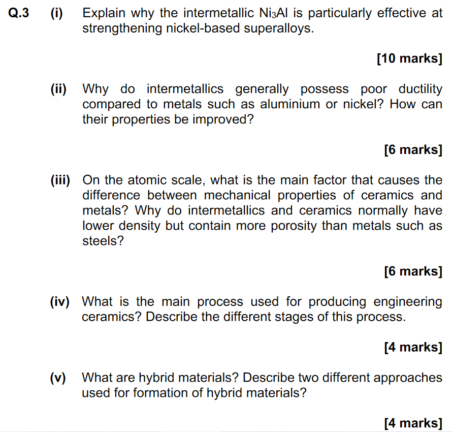 Solved (i) Explain why the intermetallic Ni3Al is | Chegg.com