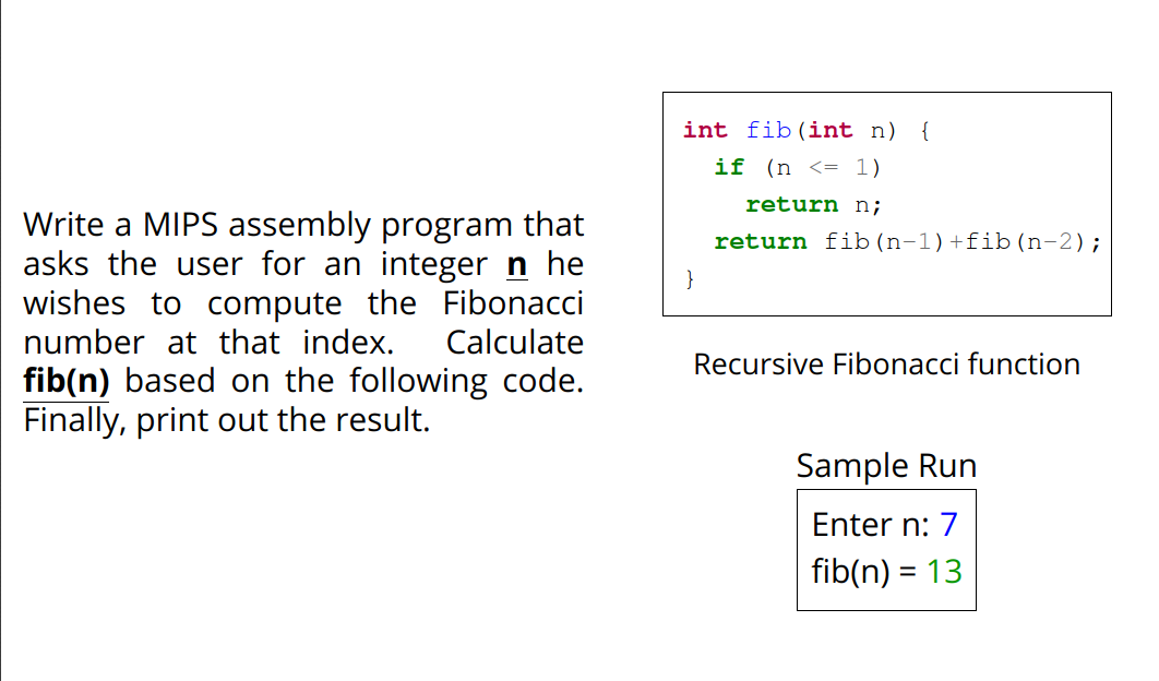 Solved \begin{tabular}{l|l|} & int fib( int n) if (n