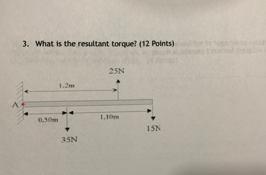 Solved 3. What is the resultant torque? (12 points) 25N 1.2m | Chegg.com