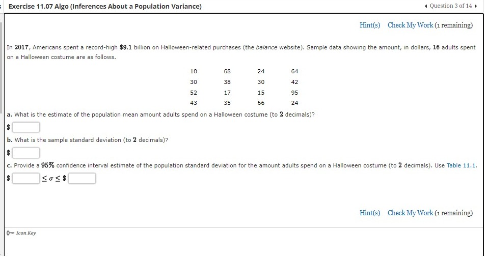 Solved Exercise 11.07 Algo (Inferences About a Population | Chegg.com