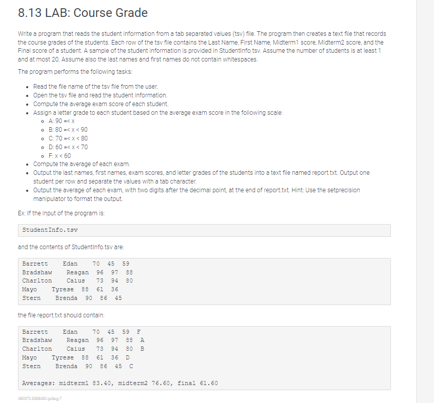 Solved Write a program that reads the student information | Chegg.com