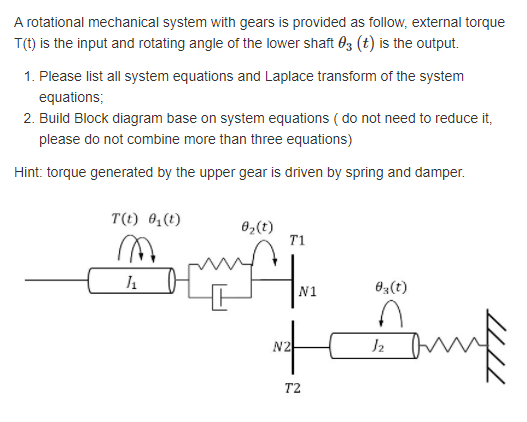 Solved A rotational mechanical system with gears is provided | Chegg.com