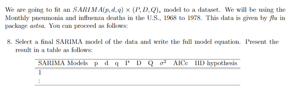 We are going to fit an SARIMA(p, d,q) x (P, D,Q), | Chegg.com