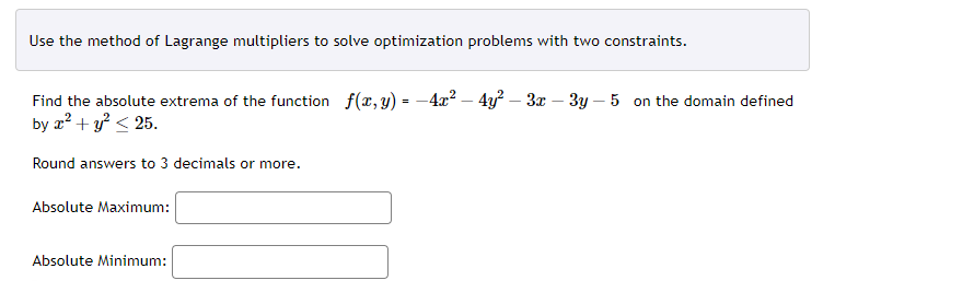 Solved Use the method of Lagrange multipliers to solve | Chegg.com