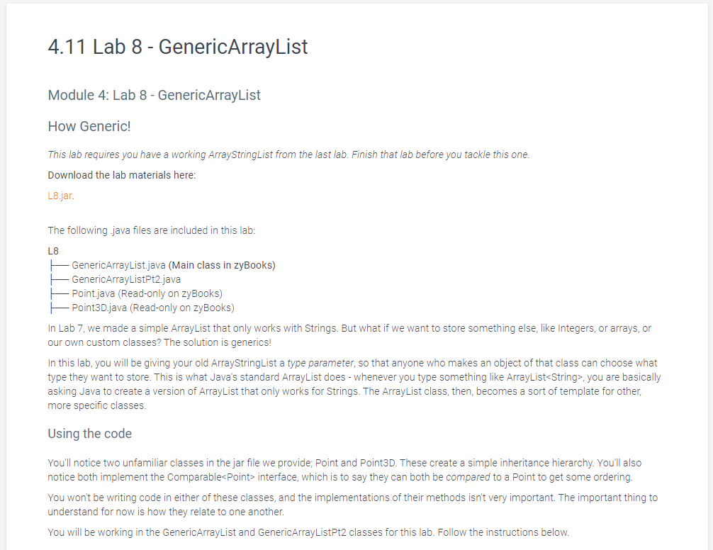 4.11 Lab 8 - GenericArrayList Module 4: Lab 8 - | Chegg.com