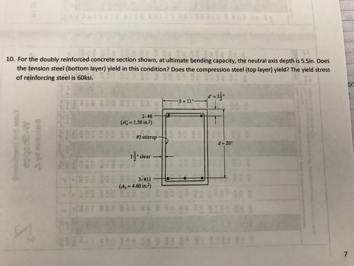 Solved 10. For the doubly reinforced concrete section shown, | Chegg.com