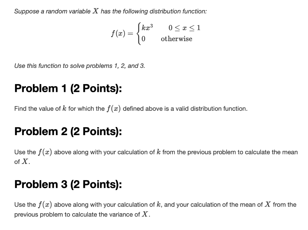 Solved Suppose a random variable X has the following | Chegg.com