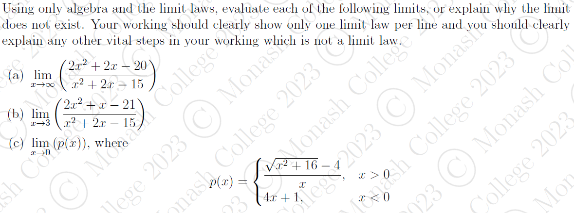 Solved Using only algebra and the limit laws, evaluate each | Chegg.com