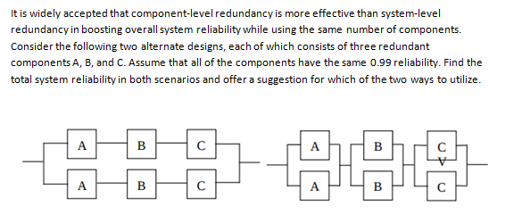 Solved It is widely accepted that component-level redundancy | Chegg.com