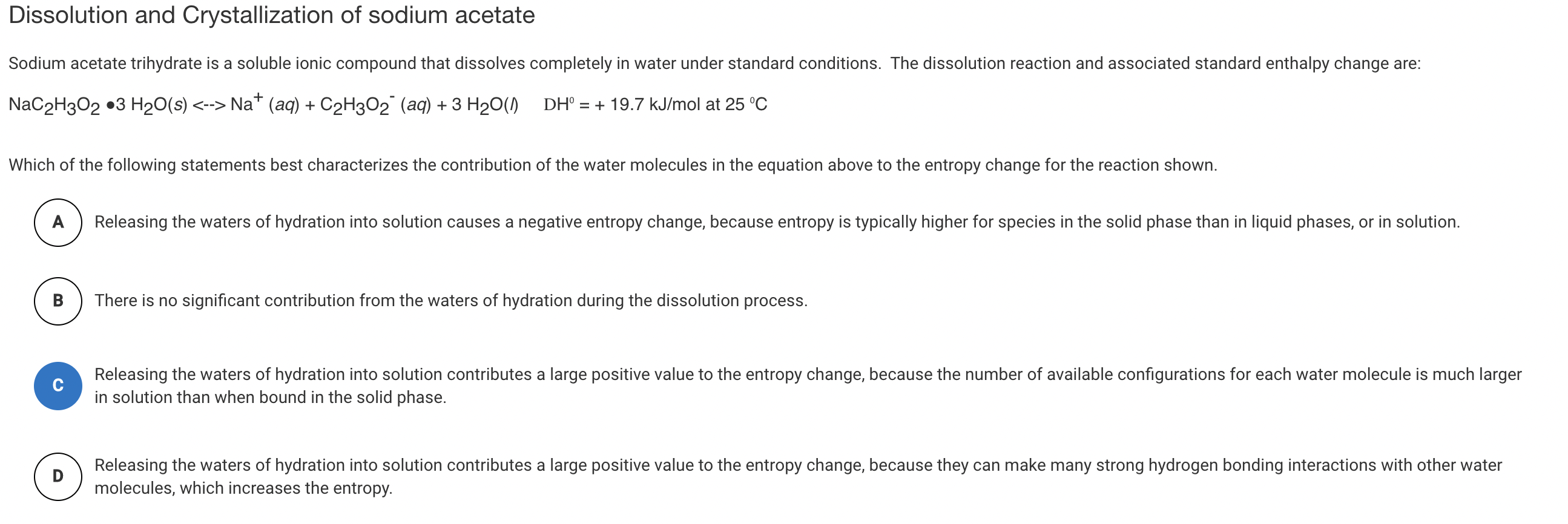 Solved Dissolution and Crystallization of sodium acetate | Chegg.com