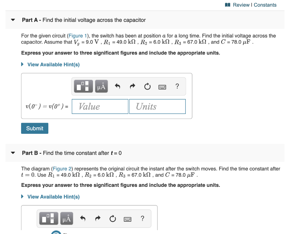 Solved A Review | Constants Part A - Find the initial | Chegg.com