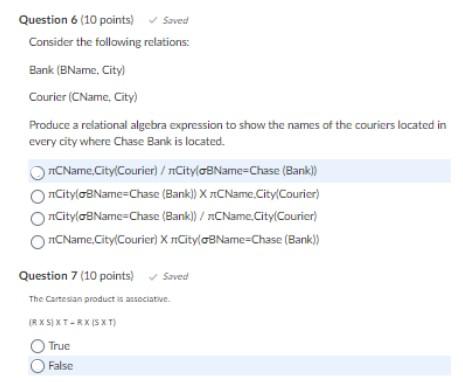 Solved Consider the following relations: Bank (BName, City) | Chegg.com