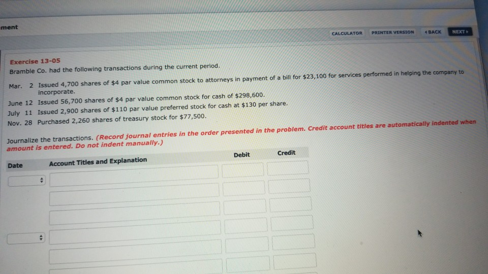 Solved ment CALCULATOR PRINTER VERSION BACK NEXT Exercise | Chegg.com