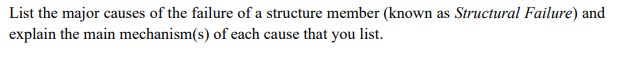 Solved List the major causes of the failure of a structure | Chegg.com